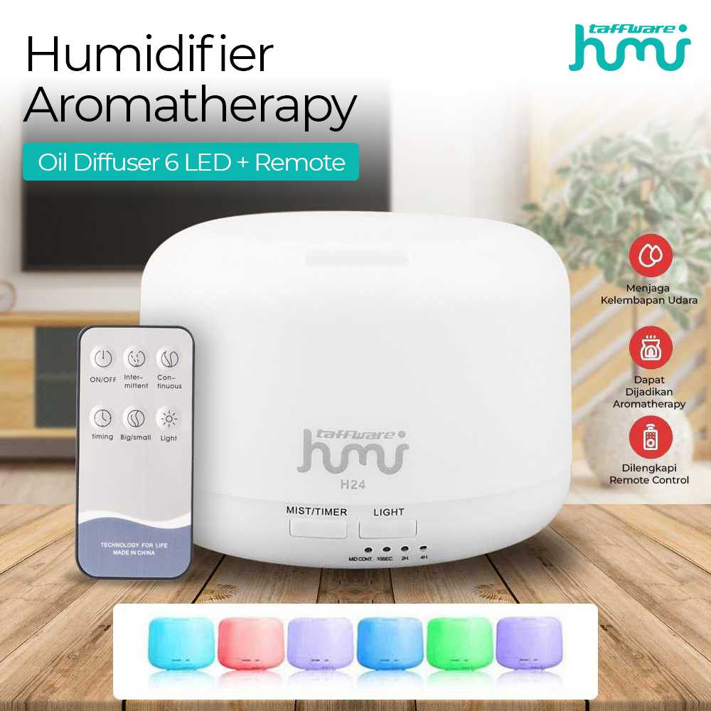Jual Taffware HUMI Humidifier Aromatherapy Oil Diffuser 6 LED + Remote ...