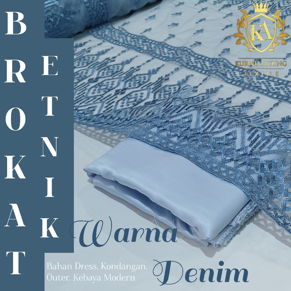 Jual Brukat Tile Motif Ethnic warna DENIM Biru Bahan Kebaya/Seragam ...