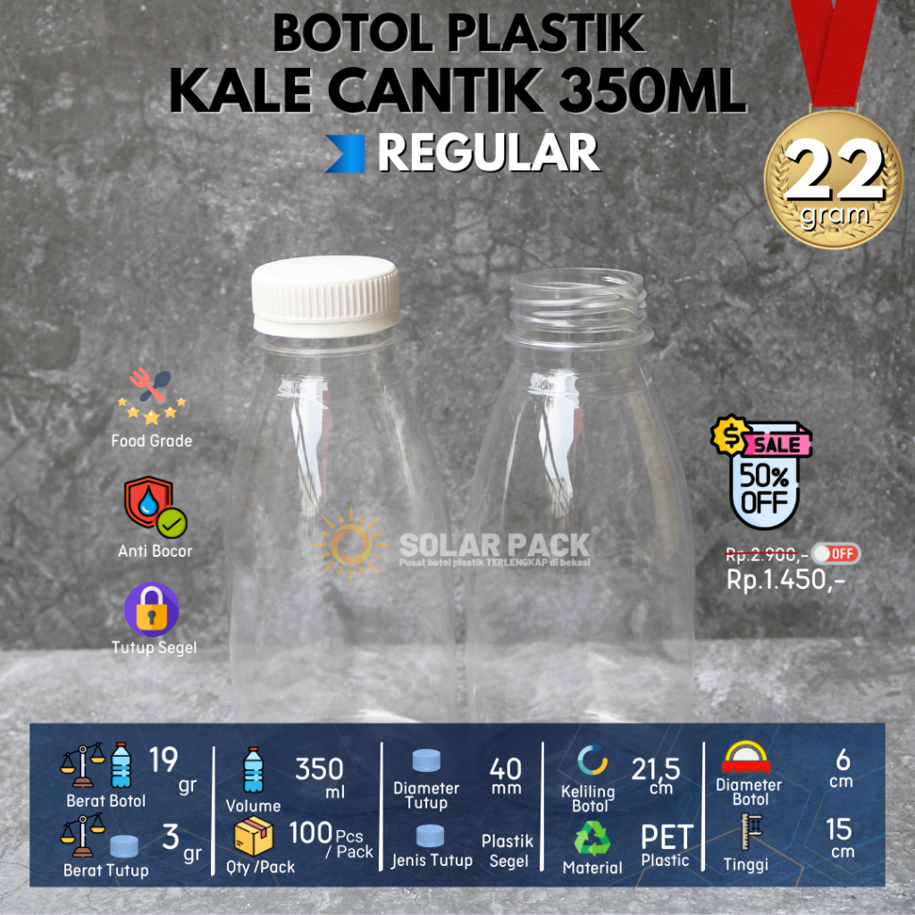 Jual Botol plastik PET 350ml kale cantik minuman mineral jus susu kopi tutup warna-warni - FLASH ...
