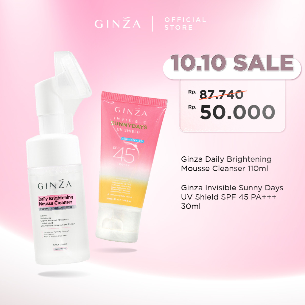 Jual Ginza Beauty Bundle Mouse Cleanser 110ml x Sunscreen SPF 45 PA ...