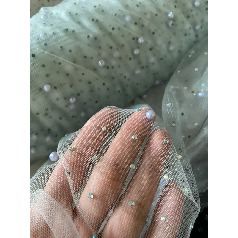 Jual Kain TILE STONE MUTIARA / TULLE RHINESTONE SWAROSKI / RHINE ...