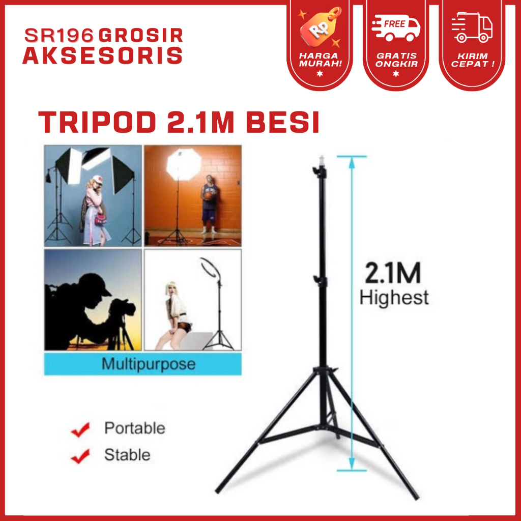 Jual Tripod 2 Meter Full Besi Tripod Hp Kamera Stand 2.1M Universal ...