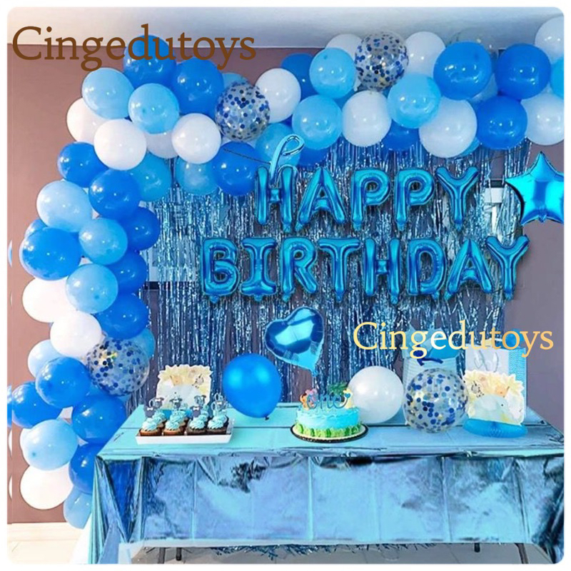 Jual Paket set Happy Birthday tema biru biru tua putih FULL set 42pcs ...