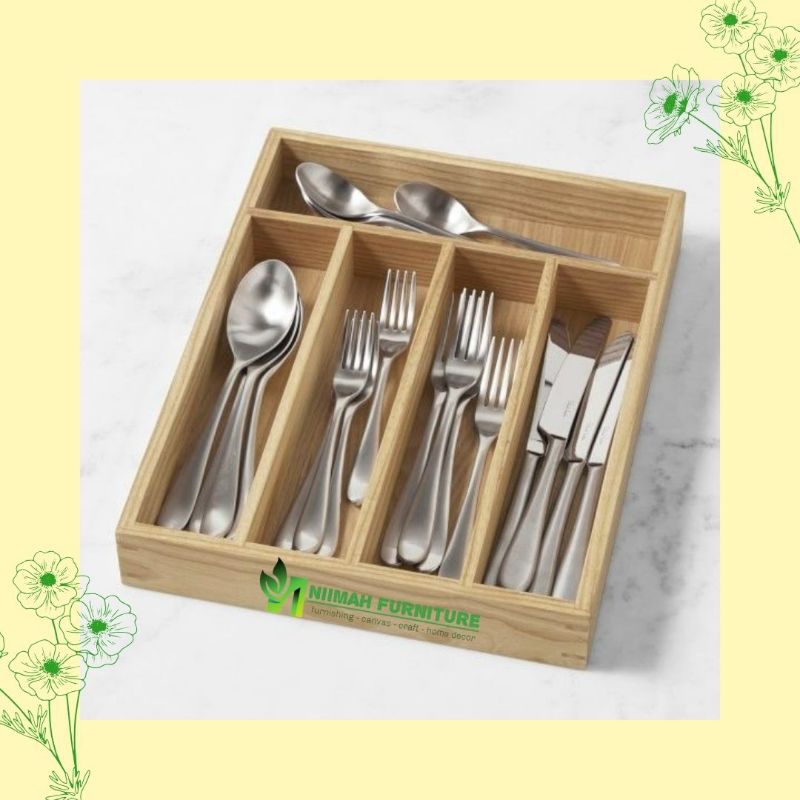 Jual Rak Laci Tempat Sendok dan Garpu Wooden Cutlery Tray Kayu Jati ...