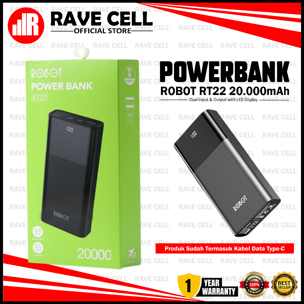 Jual Powerbank ROBOT RT22 20000mAh With LED Display | Shopee Indonesia