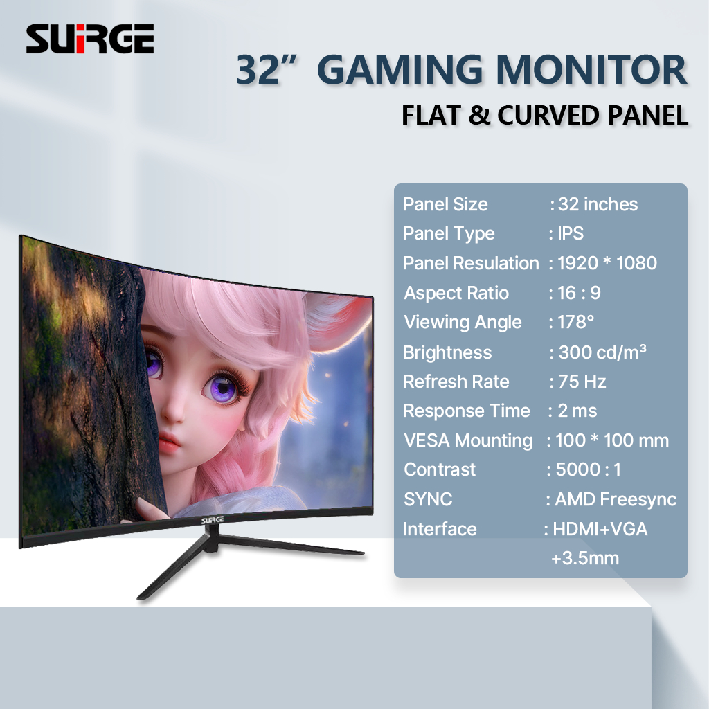 Jual SUIRGE Gaming Monitor 32" 3000R Curved 1080P HD No Border IPS ...