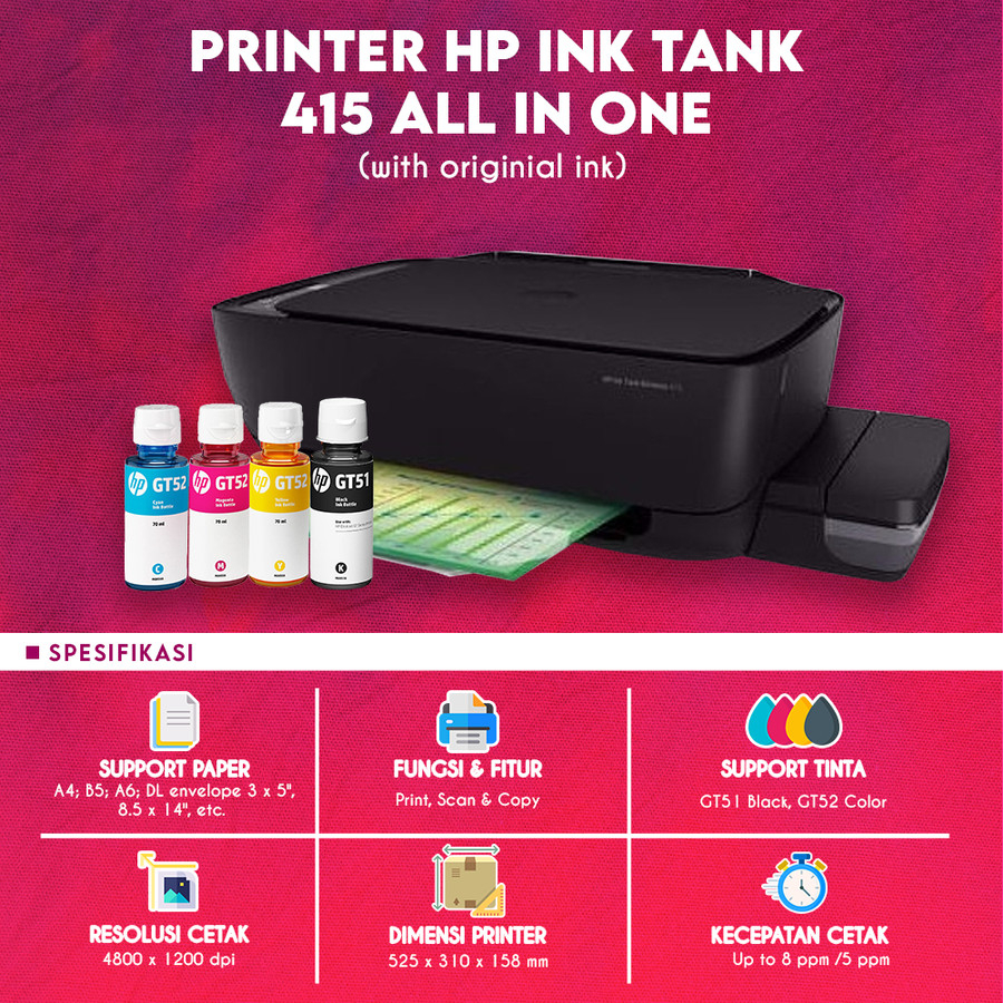 Jual PRINTER HP INKTANK 415 PRINT SCAN COPY WIRELESS INFUS MULTI FUNGSI ...