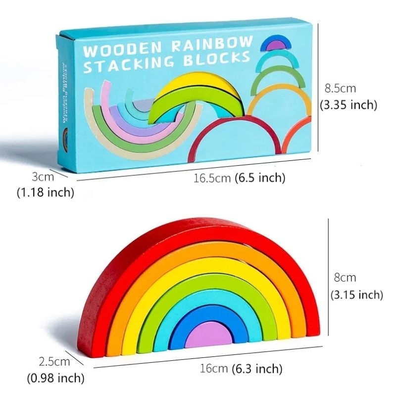 Jual WOODEN RAINBOW STACKING BLOCKS / Mainan edukasi kayu balok pelang ...