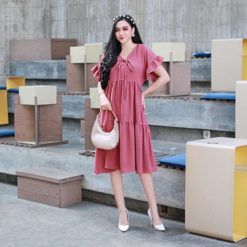 Jual MIDI DRESS RAMPLE RACHEL CRINKLE AIRFLOW ALLSIZE | Shopee Indonesia