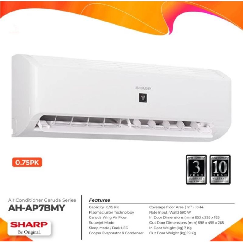 Jual NEW!!!AC SHARP 3/4PK PLASMACLUSTER AH AP7BMY GARUDA WING SUPER JET unit only | Shopee Indonesia