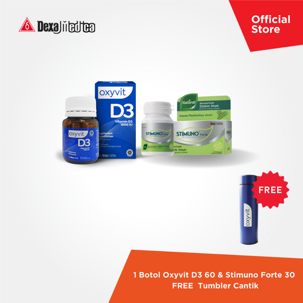 Jual 1 Oxyvit Vitamin D3 Softgel isi 60 1000 IU & 1 Stimuno Forte ...