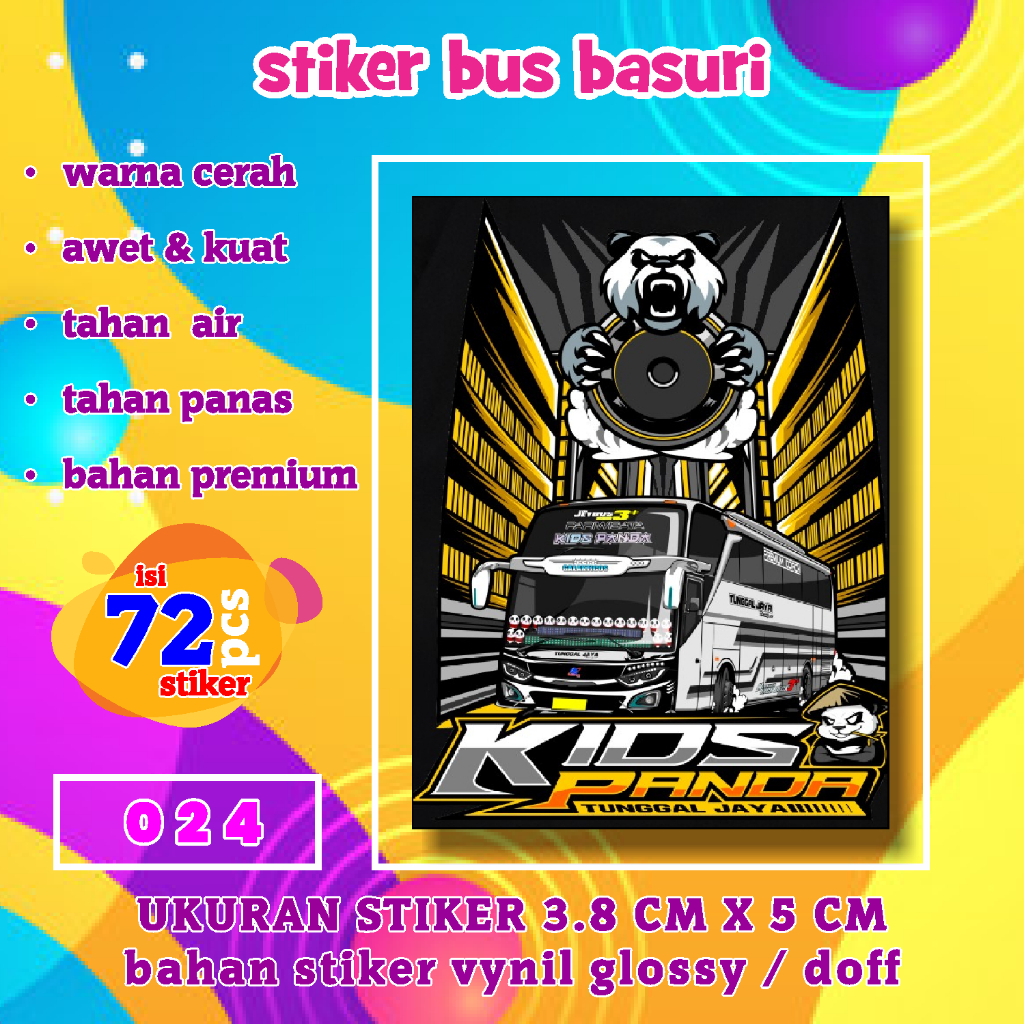 Jual stiker bus basuri kids panda galakticos tunggal jaya [024] warna ...