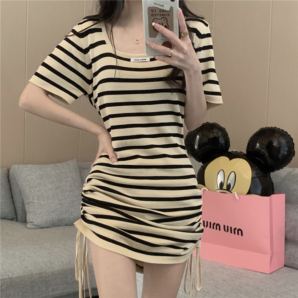 Jual Mini Dress Rajut Motif Garis Fashion Korea | Shopee Indonesia
