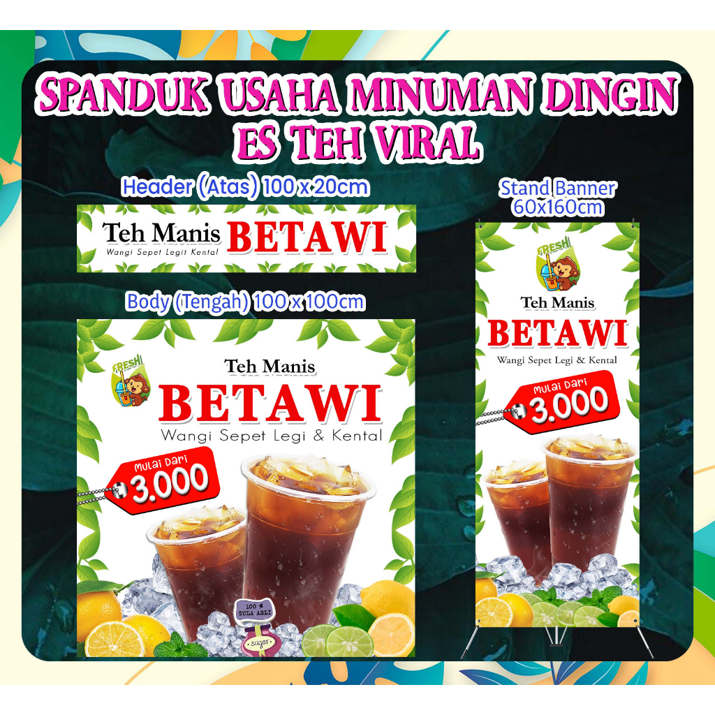 Jual Spanduk Kedai Warung ES Teh Manis POCI, SOLO, NUSANTARA, Banner Es ...
