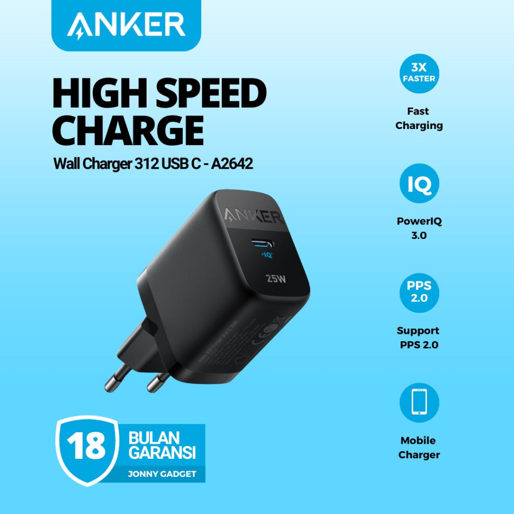 Jual ANKER PowerPort 312 Charger 25W Type-C - A2642 | Shopee Indonesia