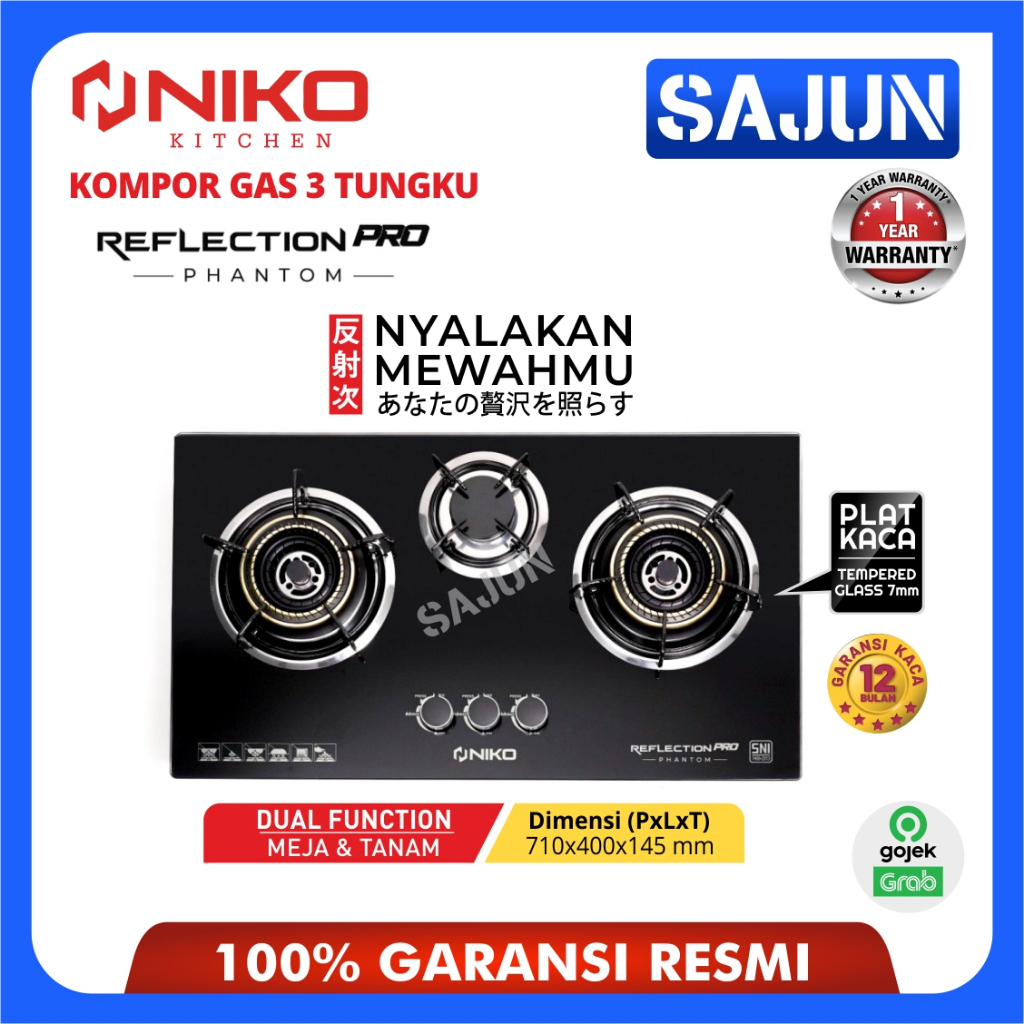 Jual Niko Pro Phantom Kompor Gas Kaca 3 Tungku Garansi Resmi | Shopee ...