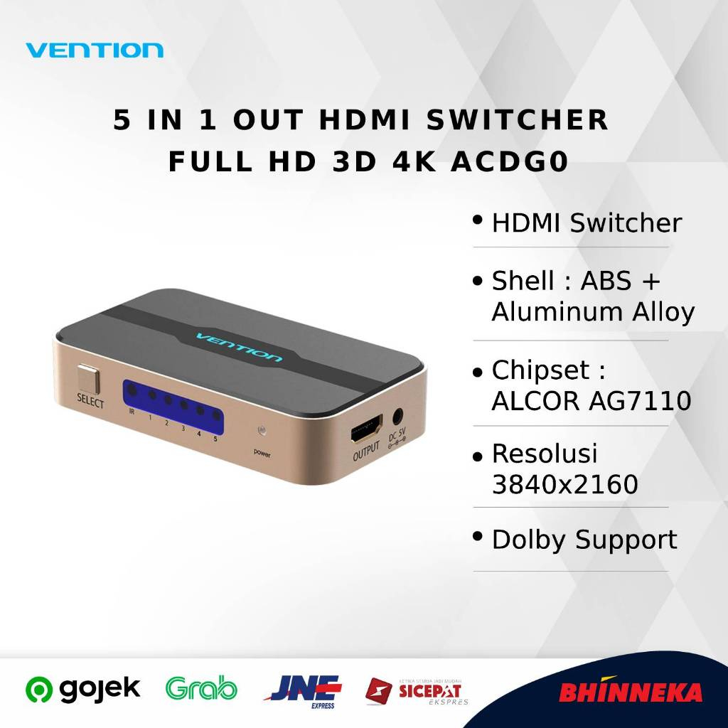 Jual VENTION 5 in 1 Out HDMI Switcher Full HD 3D 4K ACDG0 | Shopee ...