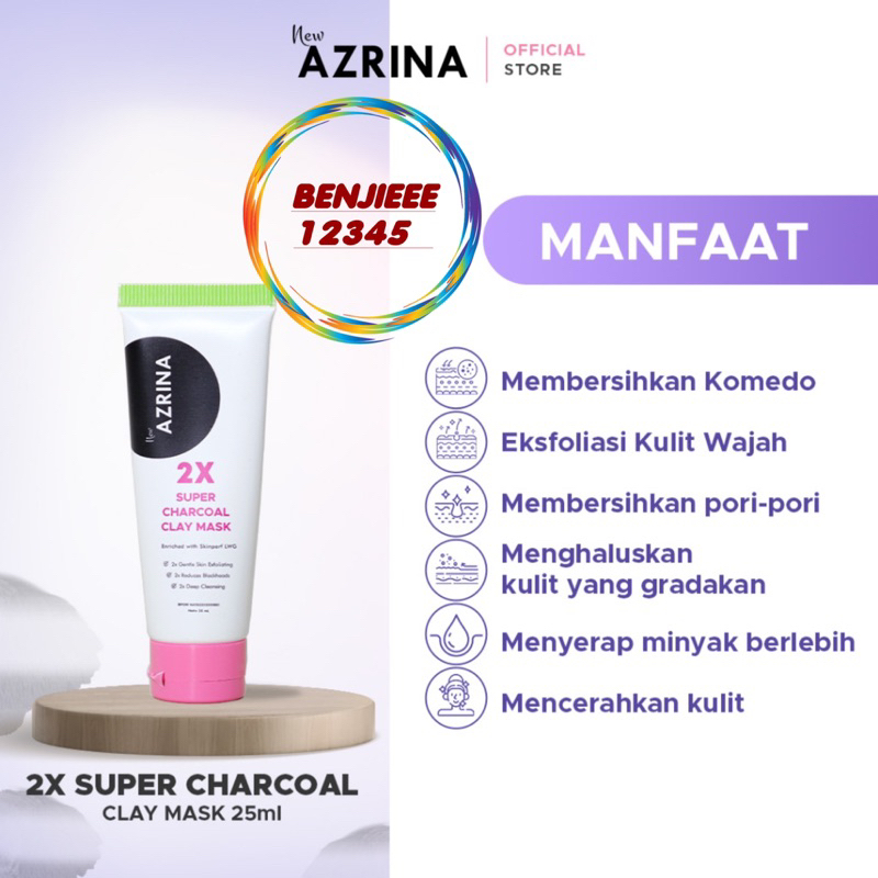 Jual Azrina 2x super charcoal 25ml clay mask AZRINA masker wajah azrina ...