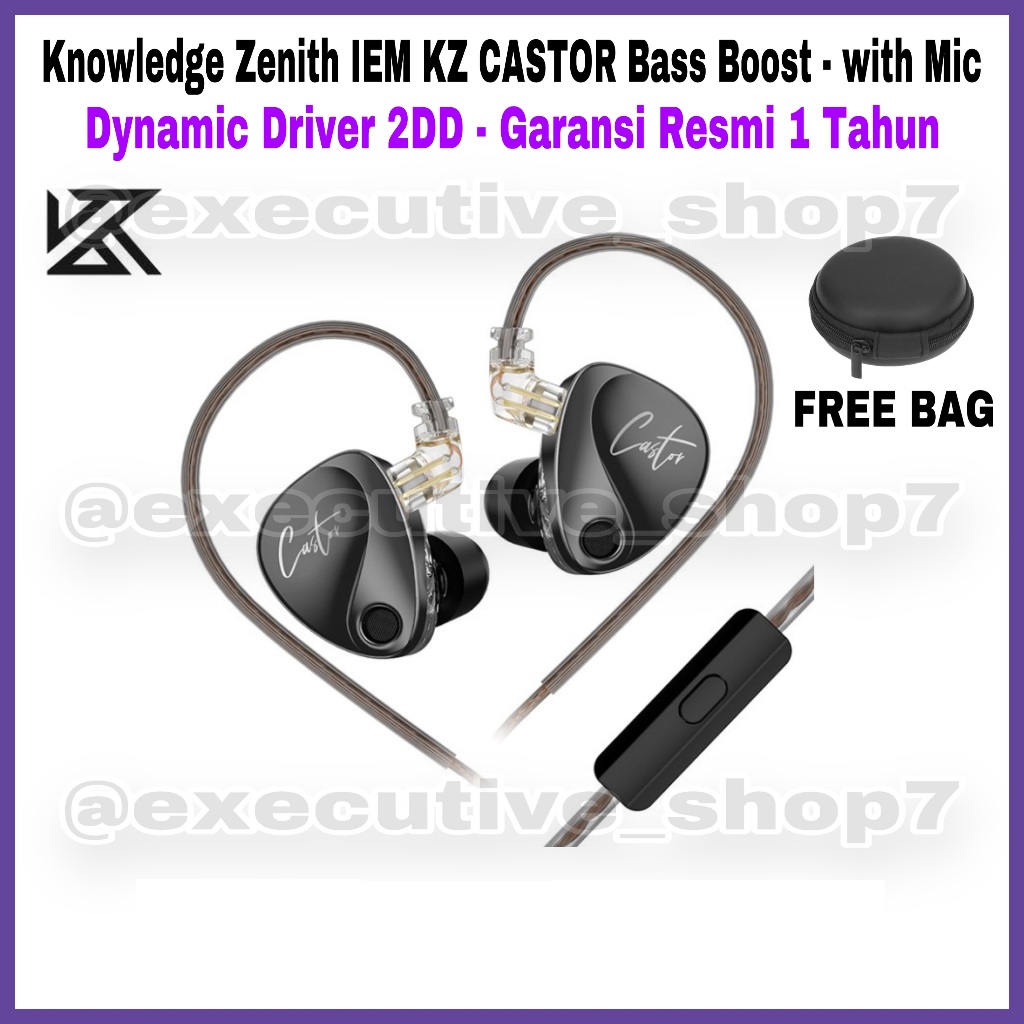 Jual Knowledge Zenith IEM KZ CASTOR Bass Boost - with Mic - Dynamic ...
