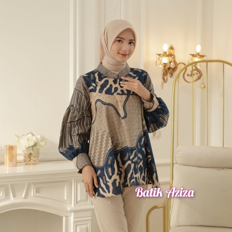 Jual Batik Wanita Modern Atasan Batik Wanita Blus Listia Navy by Batik ...
