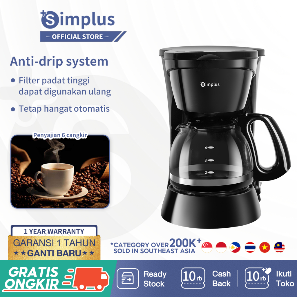 Jual SIMPLUS Mesin Pembuat Kopi Espresso Otomatis 600ml/ Coffee Maker Expresso Americano ...