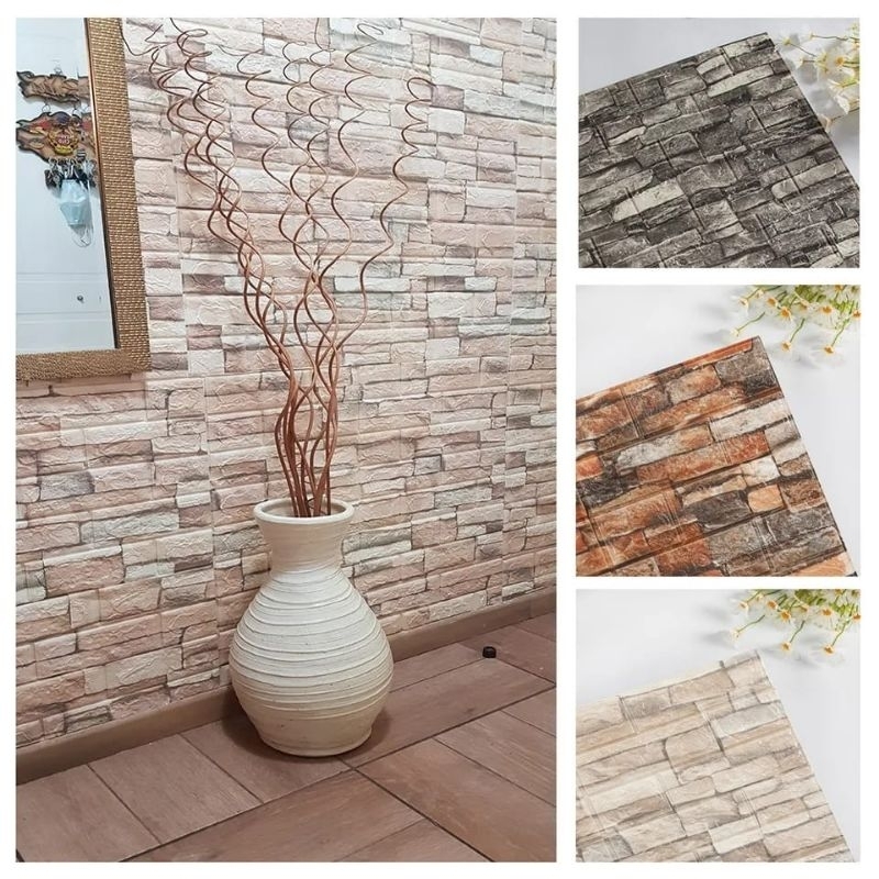 Jual Wallpaper dinding 3d Motif bata alam sudah ada perekatnya | Shopee ...