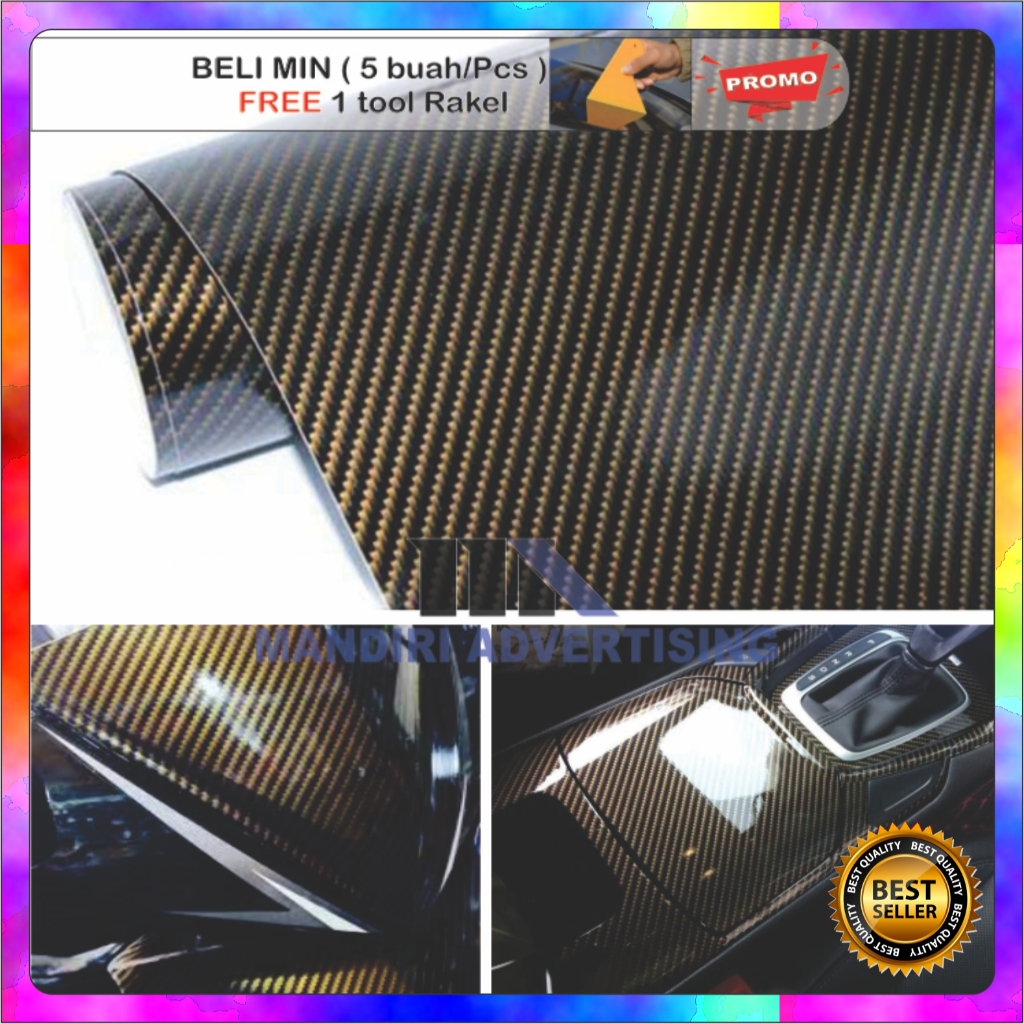 Jual Stiker karbon hitam emas gloss/skotlet motor carbon hitam gold ...