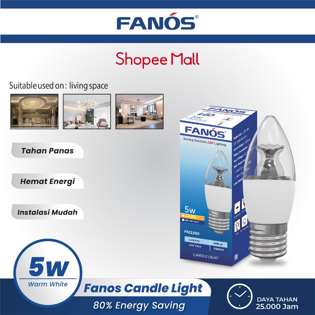 Jual Fanos Candle Light Lampu Lilin 5WATT E27 E14 Kualitas Bagus Cahaya ...