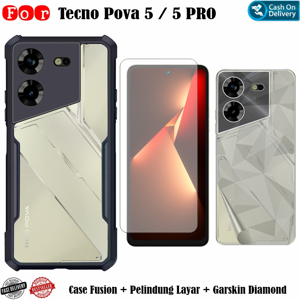 Jual Paket 3in1 Hard Case Tecno Pova 5 Pova 5 PRO Casing Fusion Armor ...