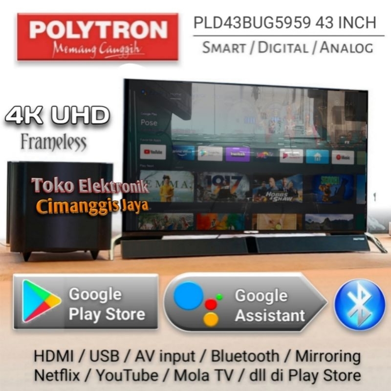 Jual smart tv Polytron 43 inch digital Google tv PLD43BUG5959 | Shopee ...