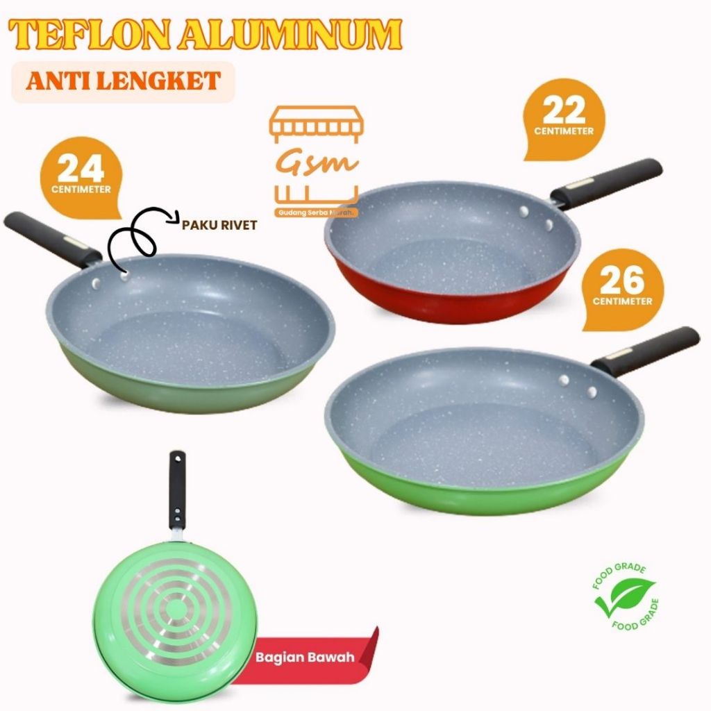 Jual GSM Panci Teflon Penggorengan Serbaguna 22 CM 24 CM 26 CM Wajan Penggorengan Frypan Teflon ...