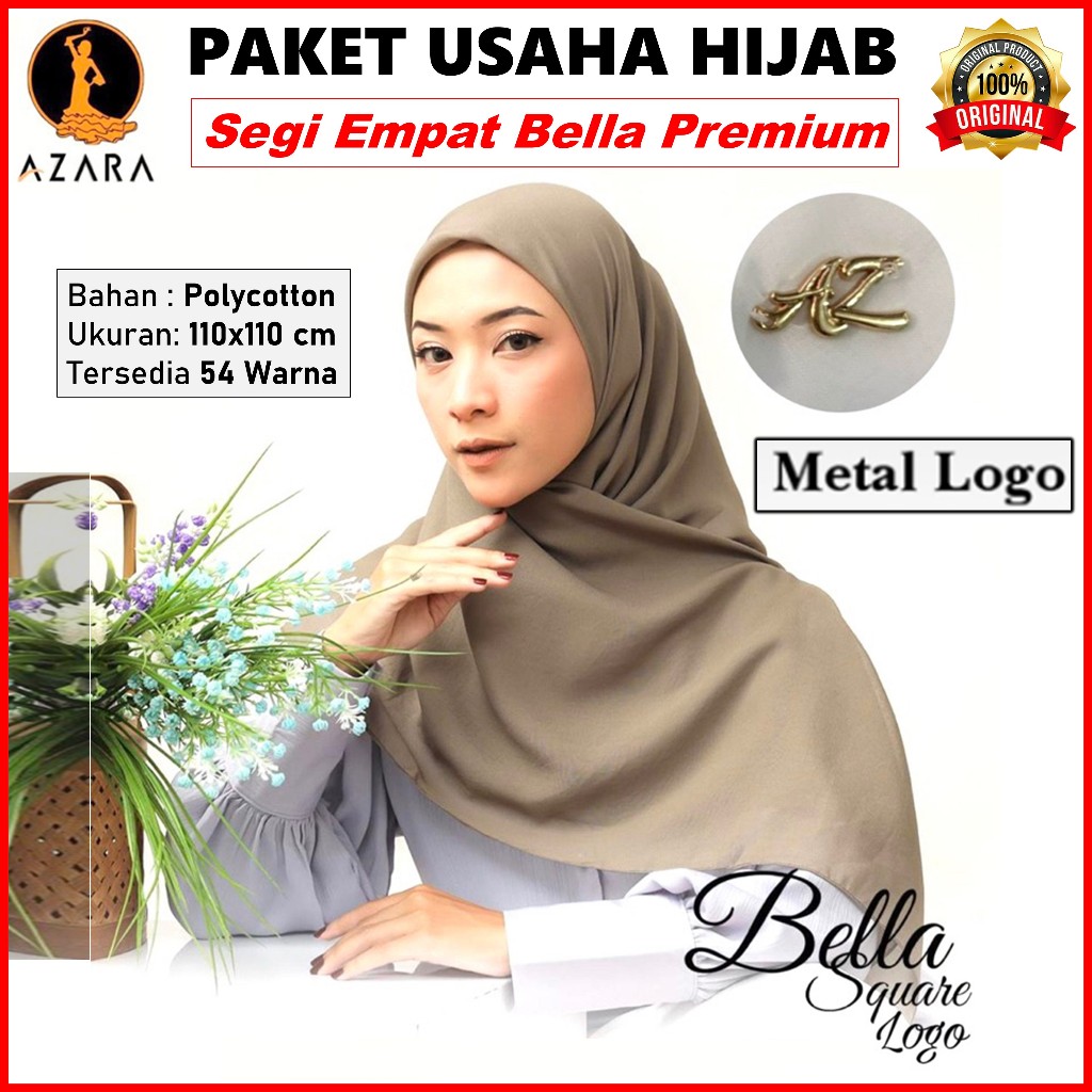 Jual Dapat 5 Hijab Bella Square Premium Logo By Azara Jilbab Segi Empat ...