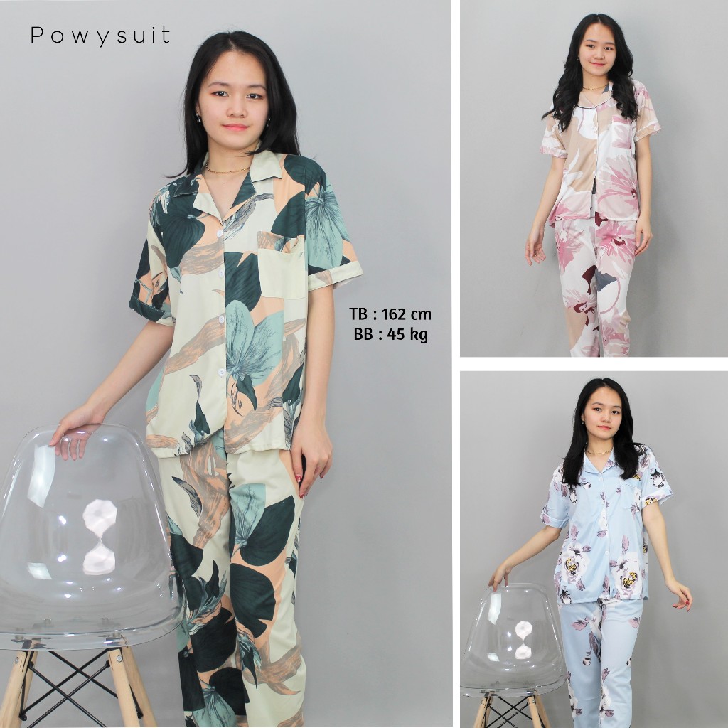 Jual DZ Acacia Bunga Powysuit Baju Tidur Wanita Piyama Set Wanita Dewasa Kancing Lengan Pendek ...