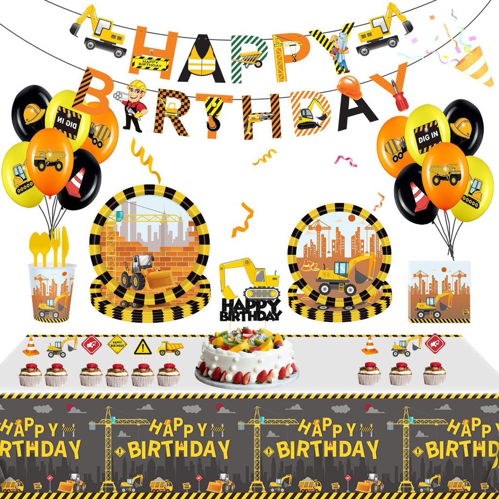 Jual TEMA EXCAVATOR TRUCK KONTRUKSI MOBIL KUNING SET PERALATAN MAKAN ...