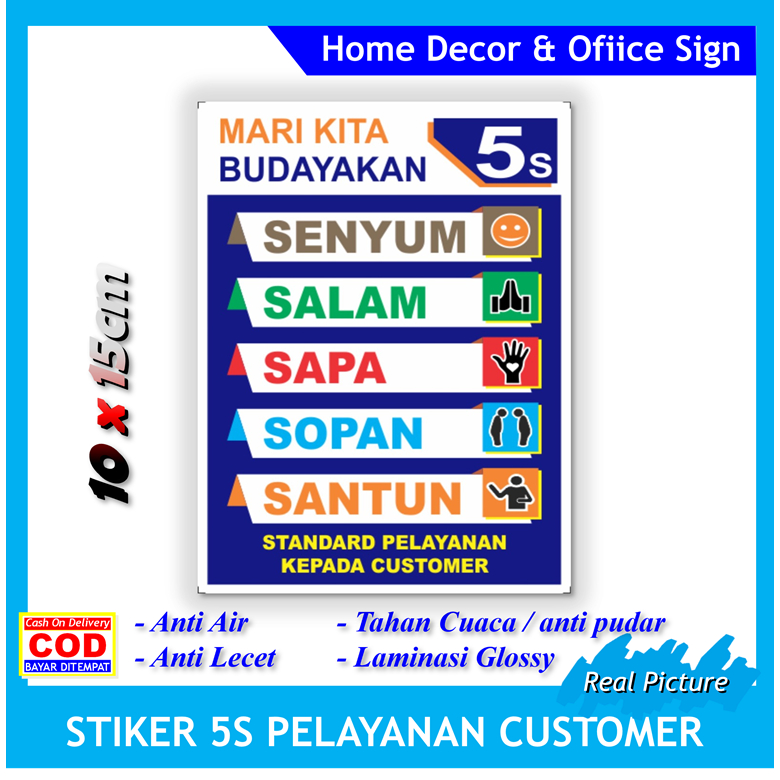 Jual Label stiker 5S senyum salam sapa sticker pelayanan customer jaga ...