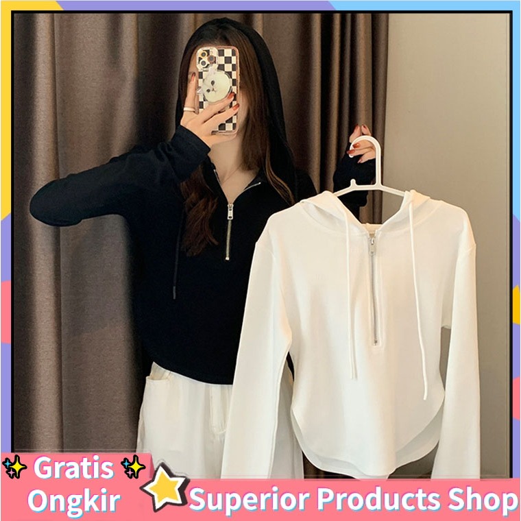 Jual Baru Hoodie Jumper wanita bagian tipis setengah ritsleting lengan ...