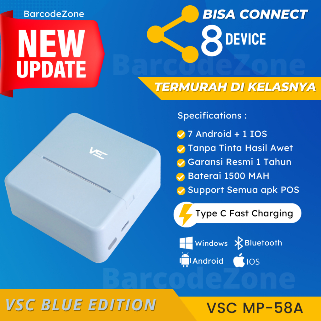 Jual PRINTER BLUETOOTH PORTABLE THERMAL BATERAI KASIR VSC MP-58A ...