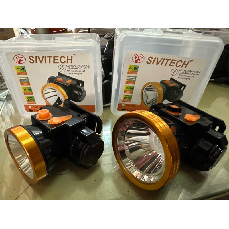 Jual Senter kepala LED 30 / 35 / 50 watt. putih / kuning pakai charge ...