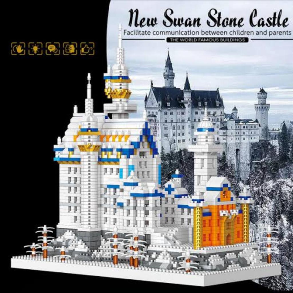 Jual Nano Block Swan Castle Mainan Balok Susun Kastil Hadiah Istana ...