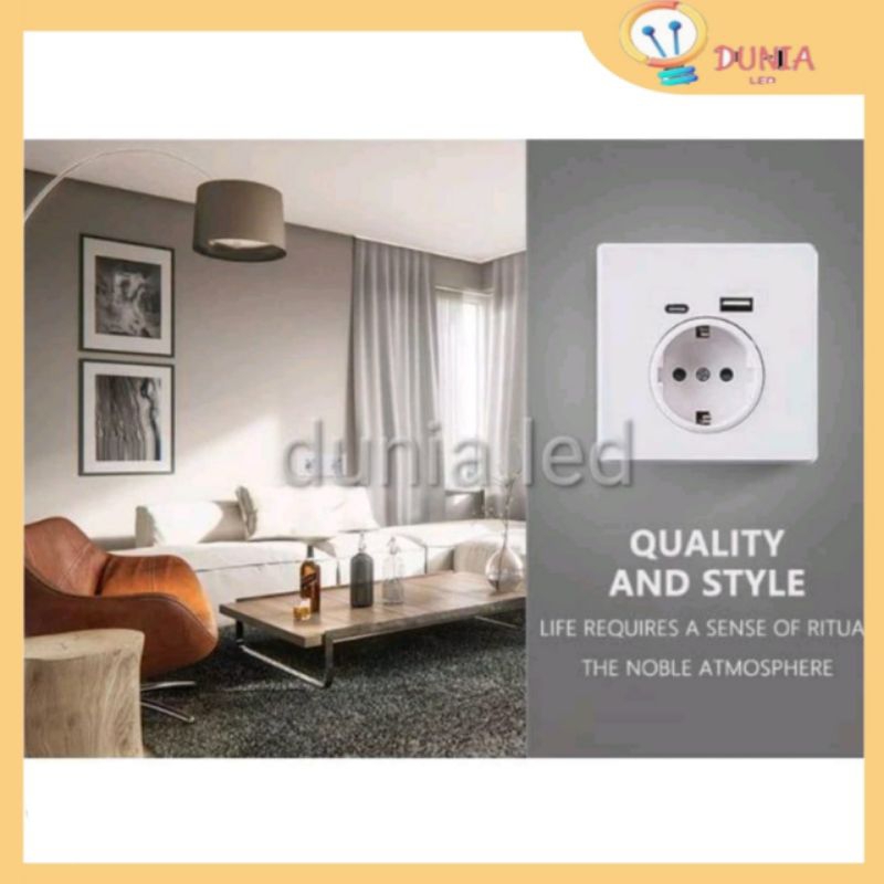 Jual Stop Kontak Dinding EU Plug Dengan Type C + USB Port | Shopee ...