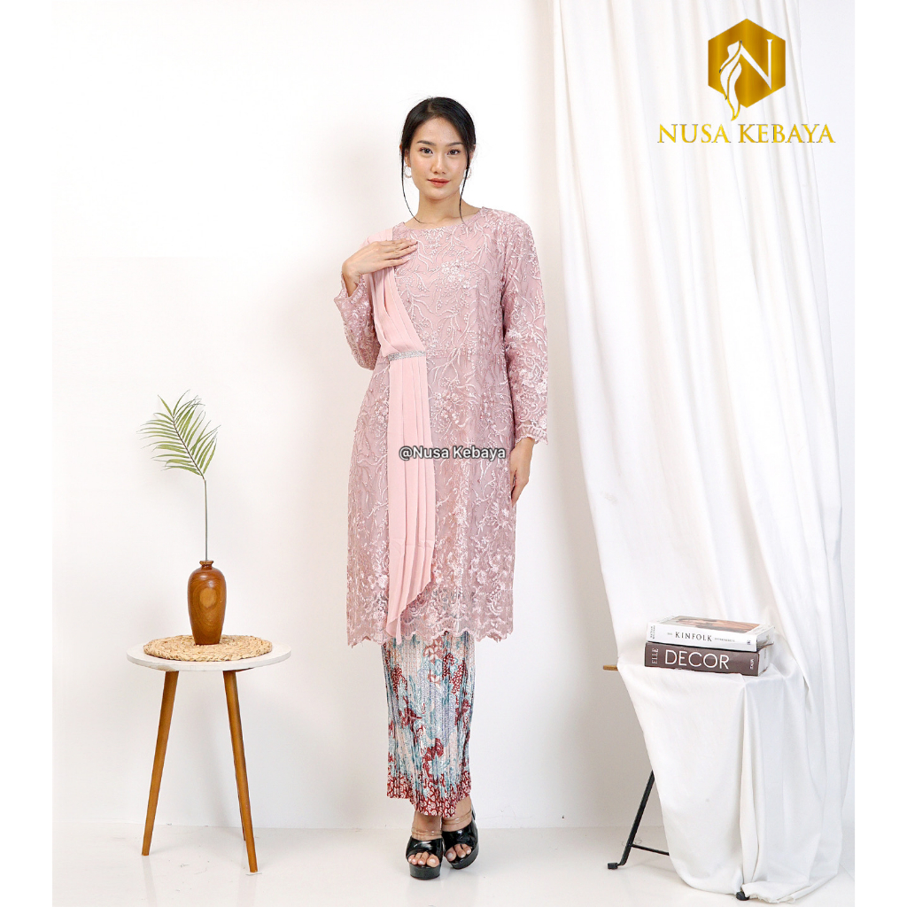 Jual Setelan Kebaya Tunik Kurung Bahan Brukat Tile Mutiara Kombinasi ...