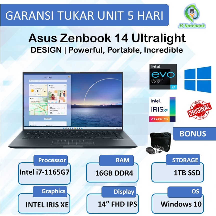 Jual Laptop Asus Zenbook 14 Ultalight UX435EA i7-1165G7 16GB 1TB SSD ...
