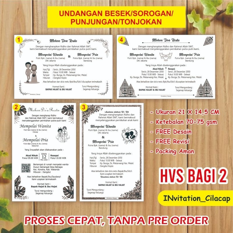 Jual [HVS BAGI 2] UNDANGAN BESEK SOROGAN PUNJUNGAN TONJOKAN PERNIKAHAN ...