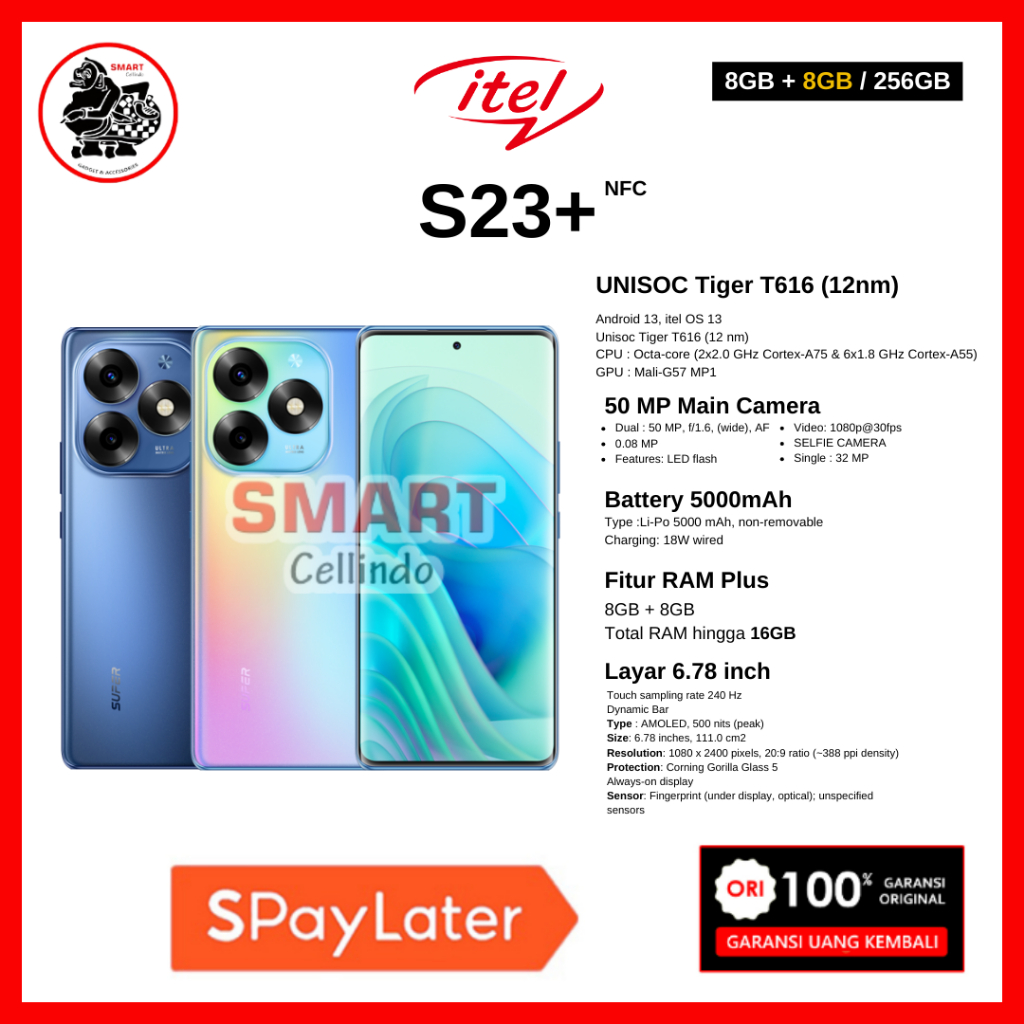 Jual HP ITEL S23+ NFC 8/256GB (Garansi Resmi ITEL 3 Tahun) | Shopee Indonesia