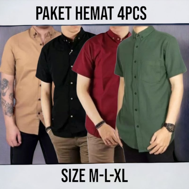 Jual PROMO!!! PAKET 4PCS KEMEJA POLOS LENGAN PENDEK | HEM POLOS | BAJU POLOS PENDEK | Shopee ...