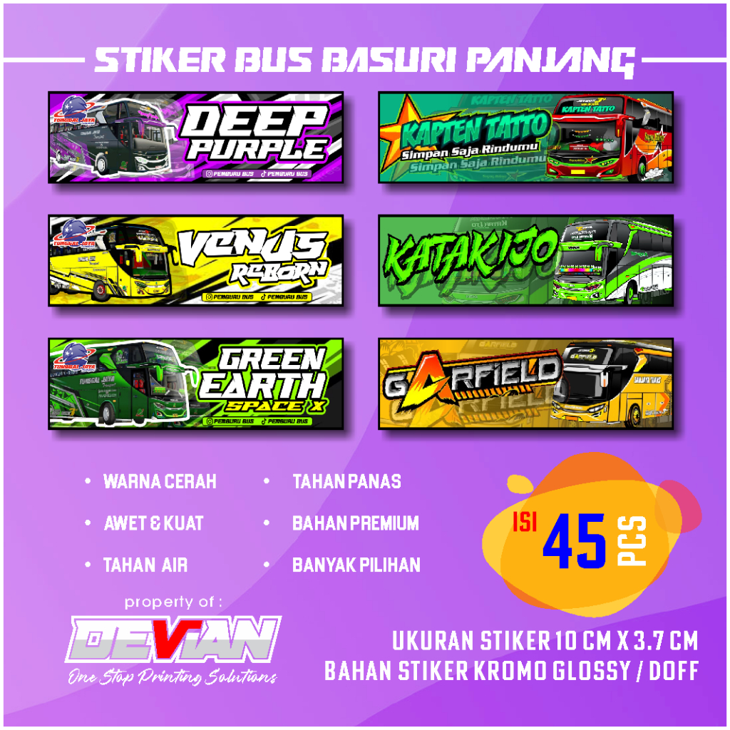 Jual isi 45 stiker BUS BASURI memanjang ( deep purple venus reborn ...