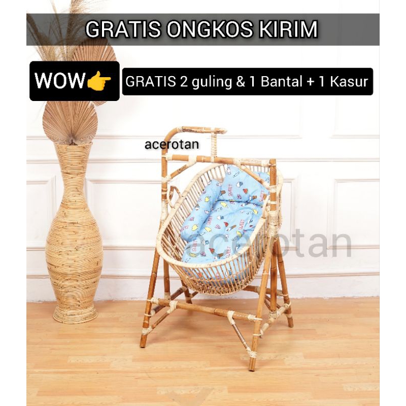 Jual KERANJANG AYUNAN TIDUR BAYI ROTAN LENGKAP KASUR BANTAL GULING/BAYI ...