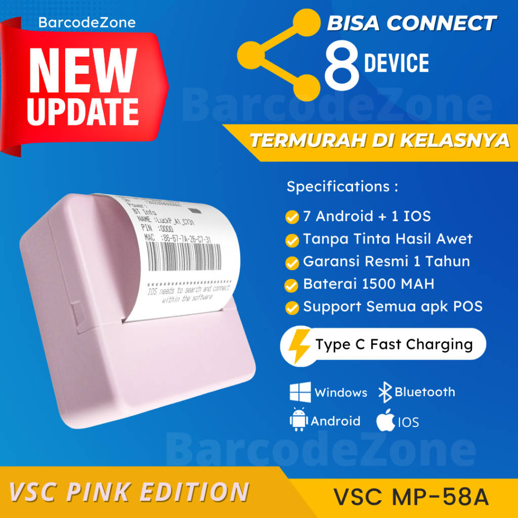 Jual MINI THERMAL PRINTER BLUETOOTH VSC MP-58A RPP02N 58MM SUPPORT ...