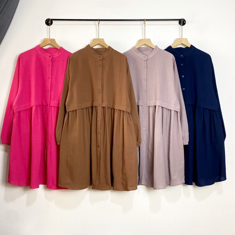 Jual Revina Tunik Rempel Kerah Shanghai Polos Linen | Shopee Indonesia