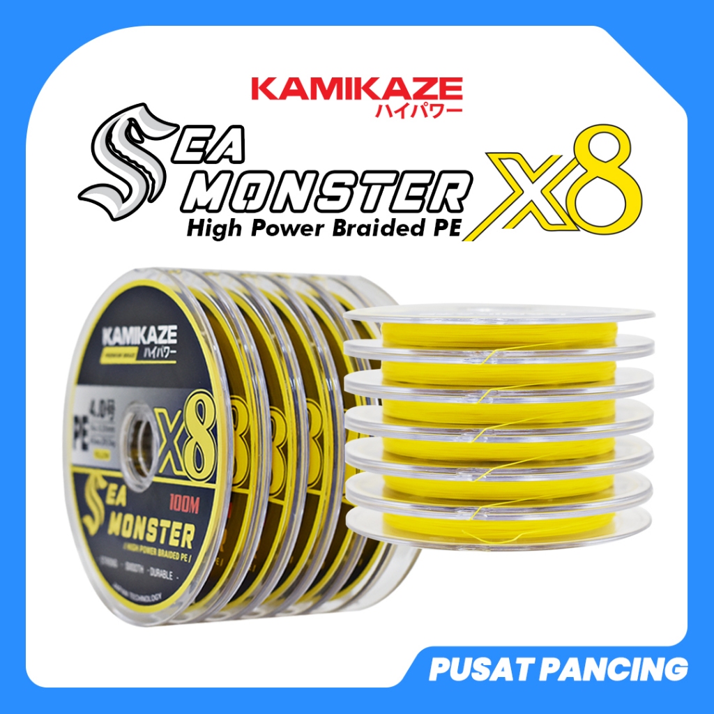 Jual KAMIKAZE Senar PE SEA MONSTER YELLOW X8 High power braided | senar ...